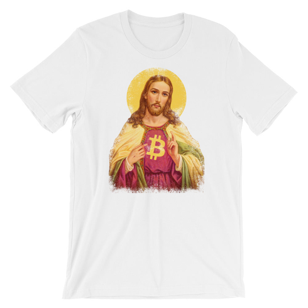 Sacred Bitcoin Jesus Cryptocurrency Shirt Short-Sleeve Unisex T-Shirt ...
